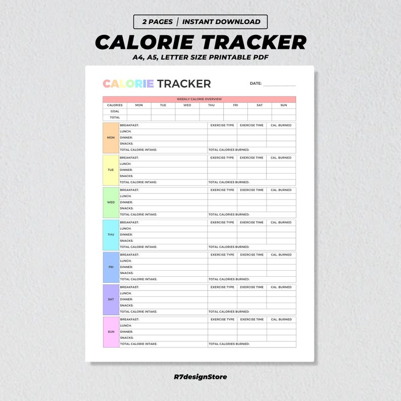 Calorie Tracker Printable, Health & Fitness Planner, Diet Plan ...