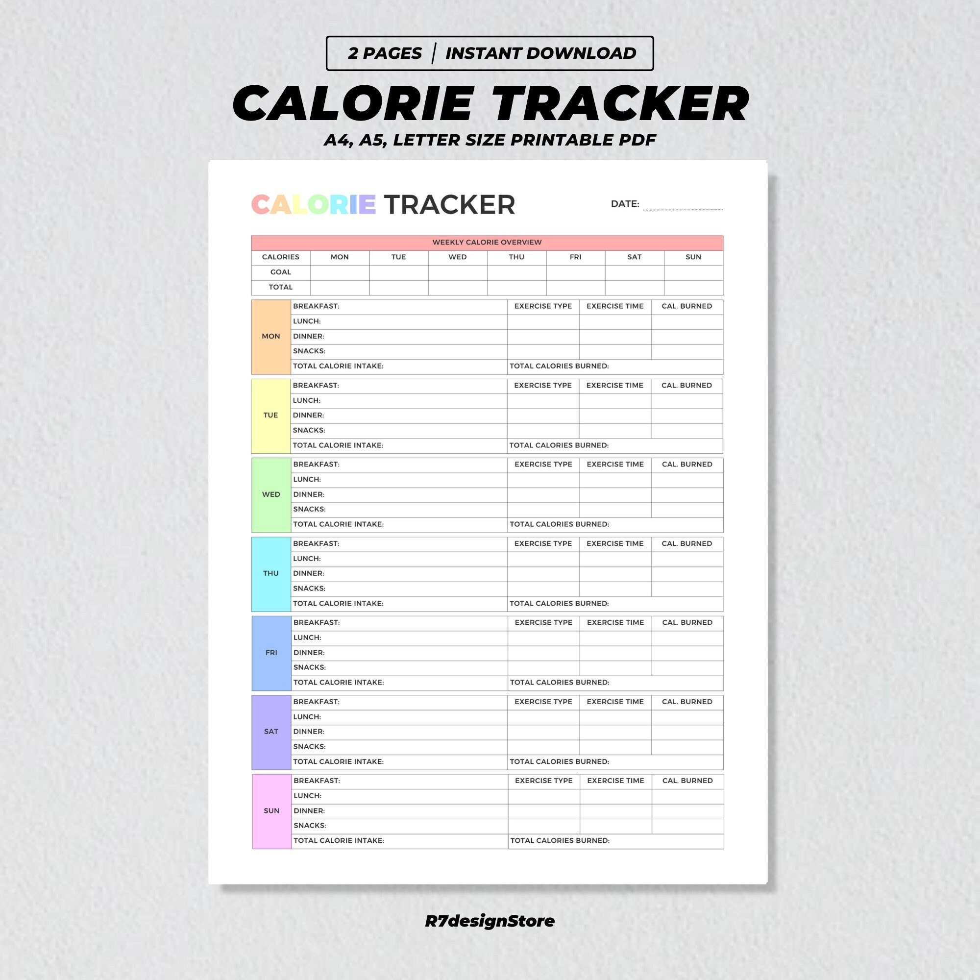 Calorie Tracker Printable, Health & Fitness Planner, Diet Plan ...