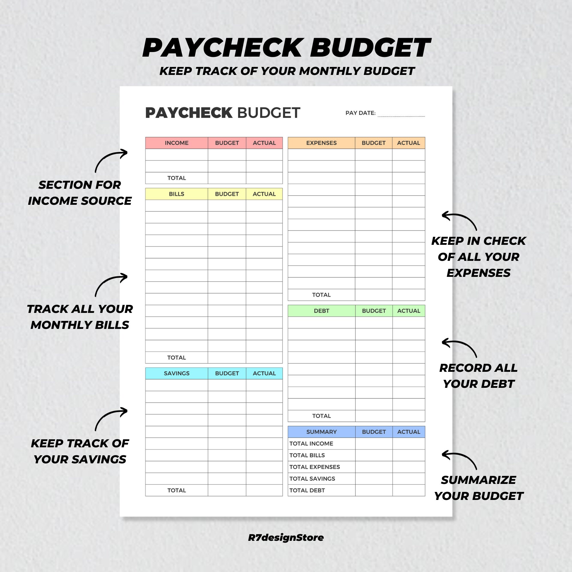 Paycheck Budget Printable, Home Finance Planner, Monthly Budget Tracker ...