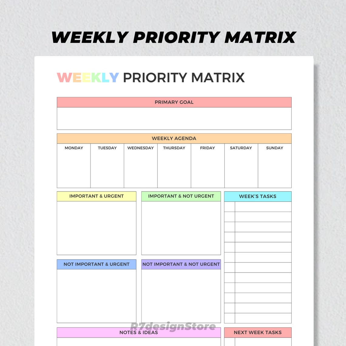 Weekly Priority Matrix Printable, Decision Priority List, Productivity ...