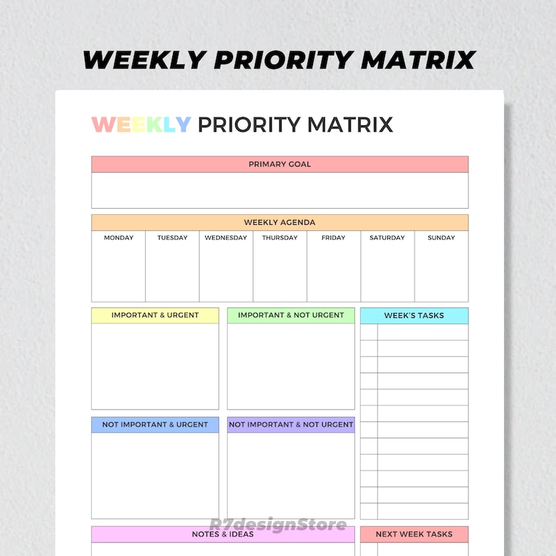 Weekly Priority Matrix Printable, Decision Priority List, Productivity ...