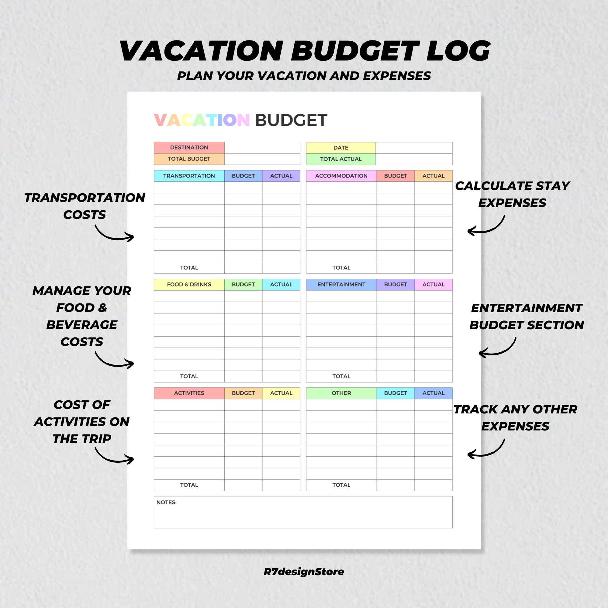Vacation Budget Printable, Holiday Budget Planner, Travel Spending ...