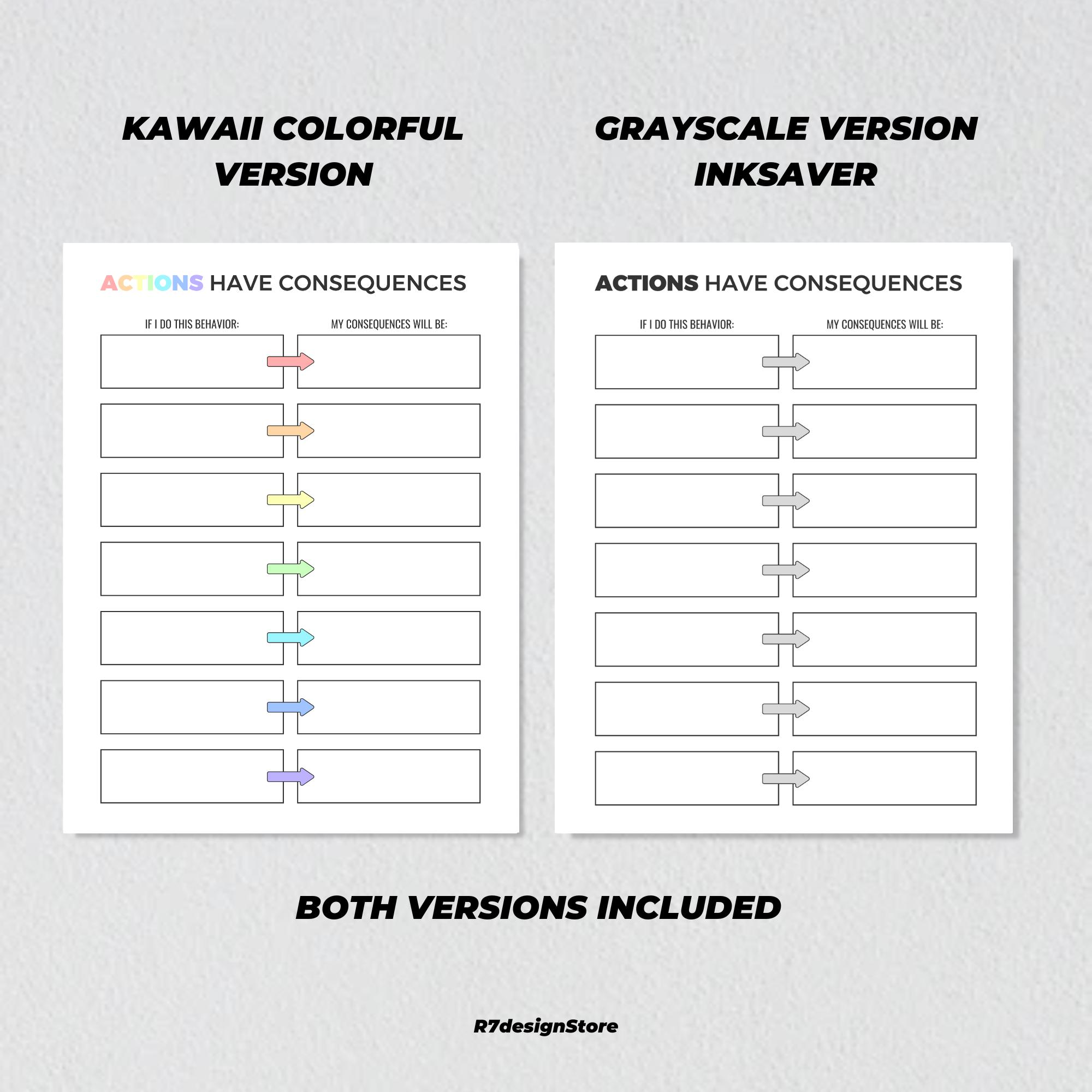 Actions Have Consequences Printable, Fillable Discipline Chart, Kids ...