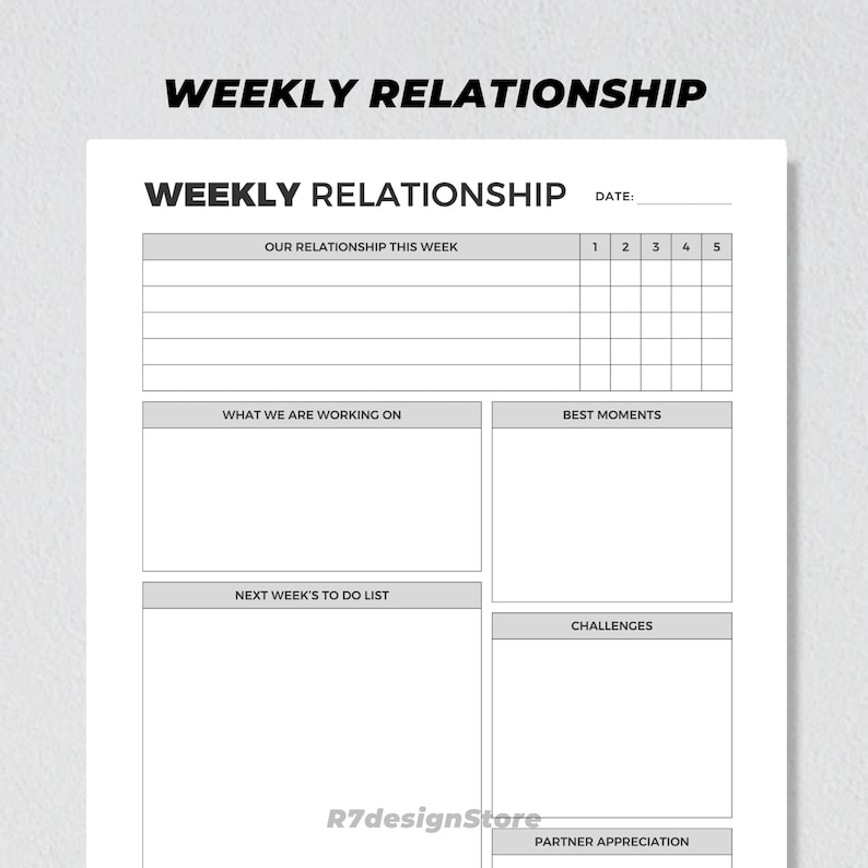 Weekly Relationship Printable, Couple Activity Check In, Love ...