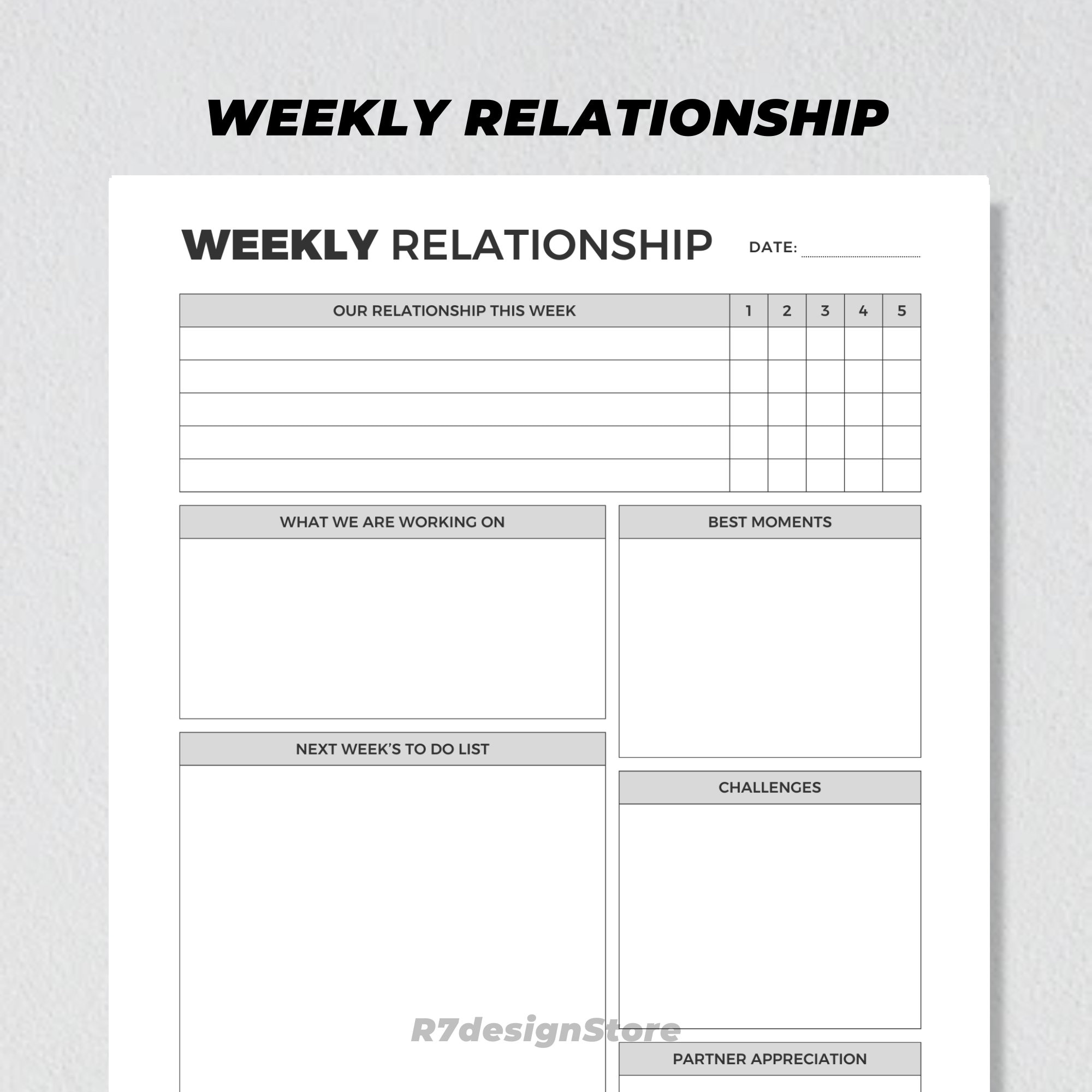 Weekly Relationship Printable, Couple Activity Check In, Love ...