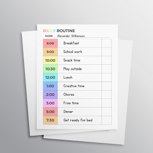 Kids Daily Routine Printable Chart, Daily Children Responsibility ...