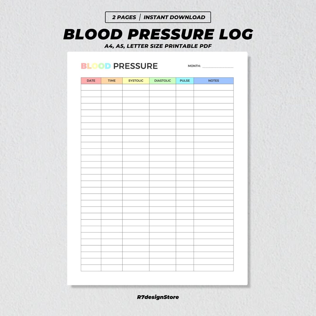 Blood Pressure Log Tracker Printable High Blood Pressure - Etsy