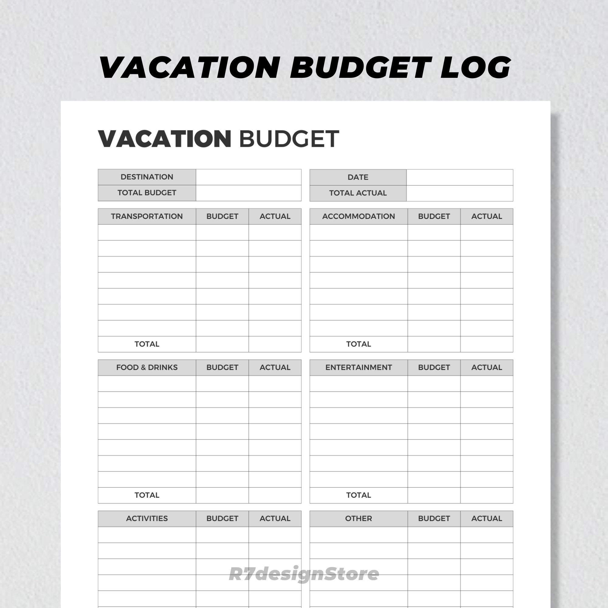 Vacation Budget Printable, Holiday Budget Planner, Travel Spending ...