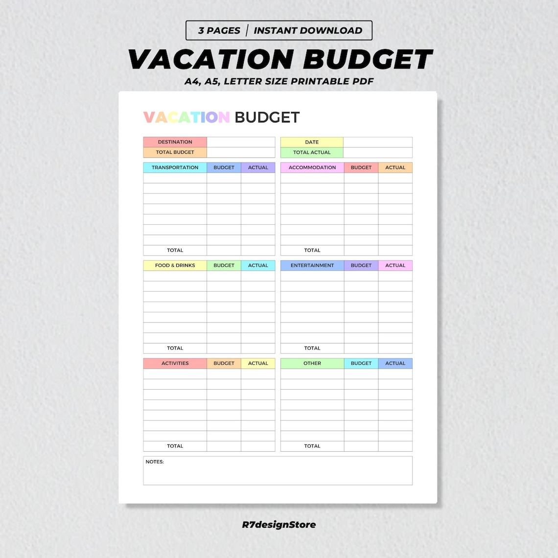 Vacation Budget Printable, Holiday Budget Planner, Travel Spending ...