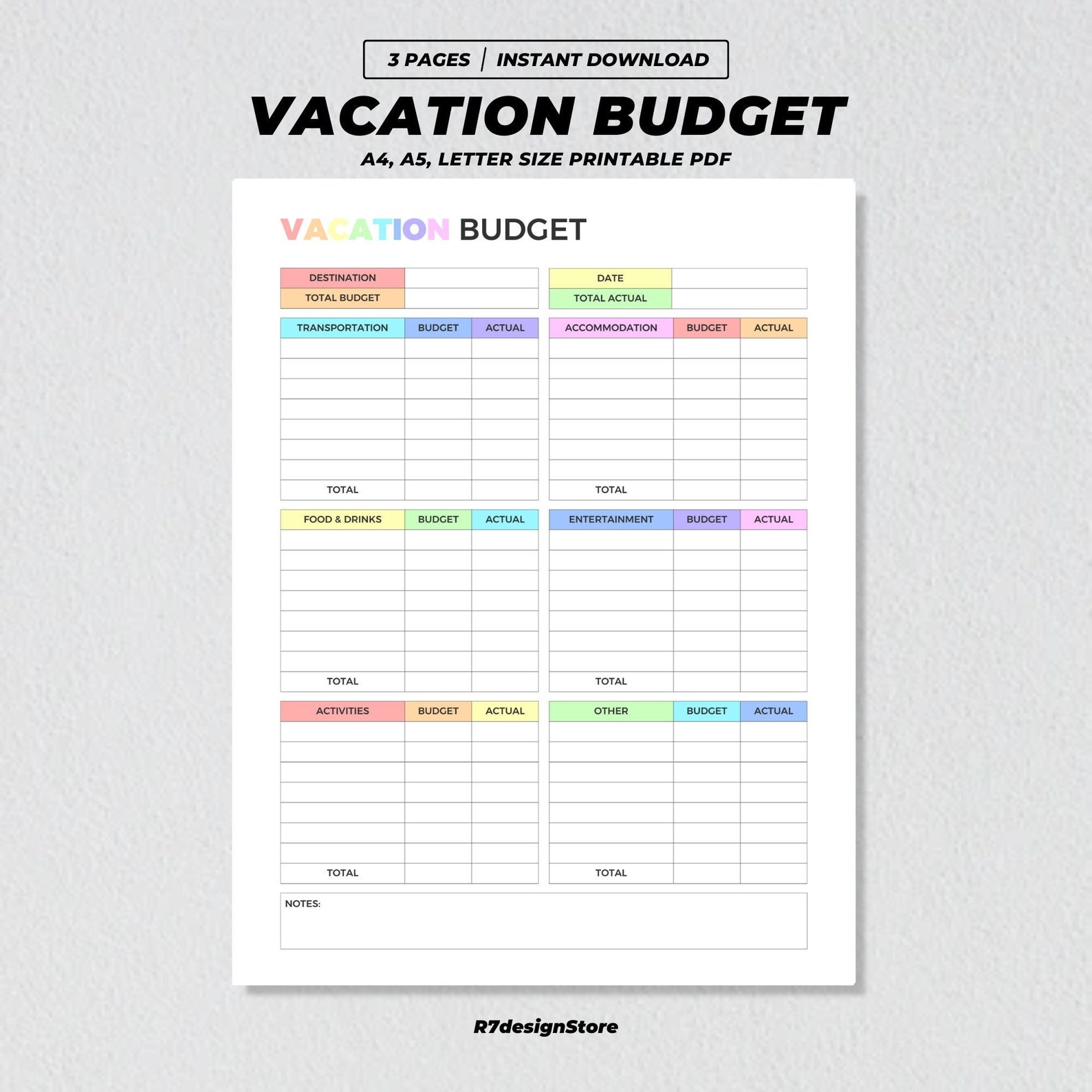 Vacation Budget Printable, Holiday Budget Planner, Travel Spending ...