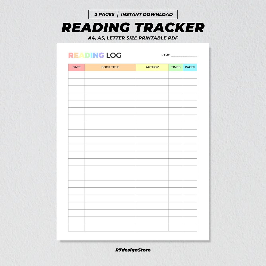 Reading Log Printable Daily Reading Tracker For Kids & - Etsy.de