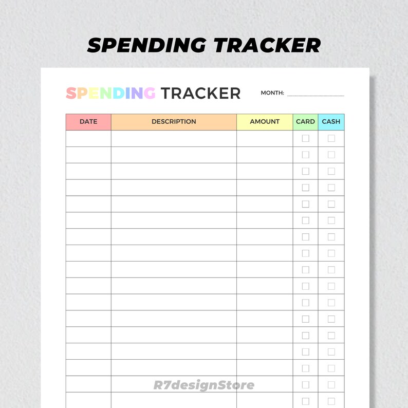 Spending Tracker Printable, Cash Card Spending Log, Purchase ...