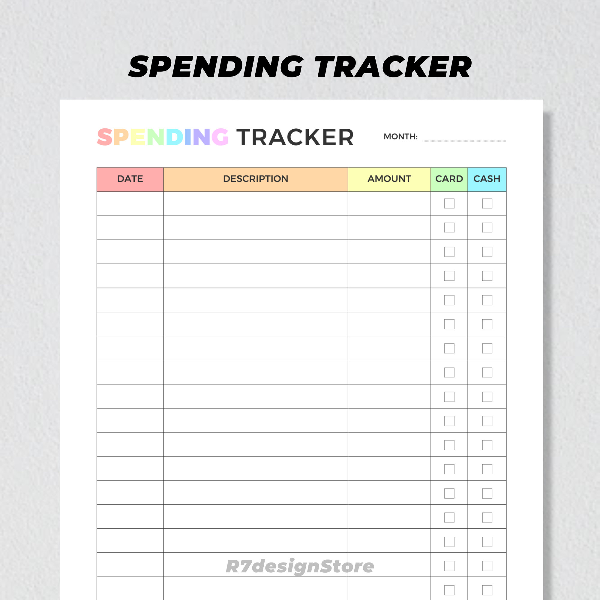 Spending Tracker Printable, Cash Card Spending Log, Purchase ...