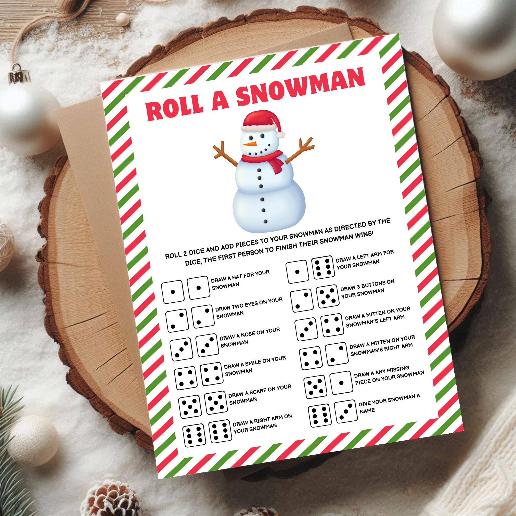 Christmas Roll A Snowman Printable, Winter Family Game, Xmas Group ...