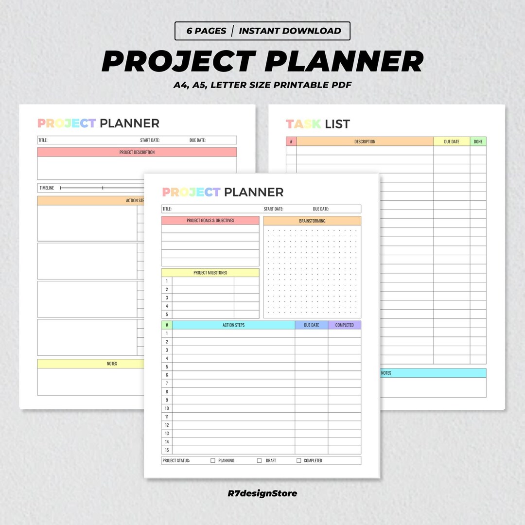 Project Planner Printable, Productivity Tracker, Business Project Work ...