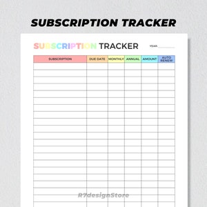 Subscription Tracker Printable, Monthly Subscription Checklist, Membership Tracking, Expense ...