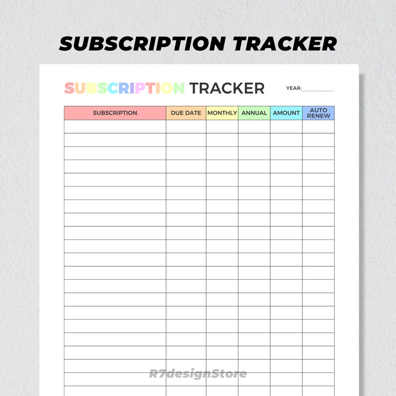 Subscription Tracker Printable, Monthly Subscription Checklist ...