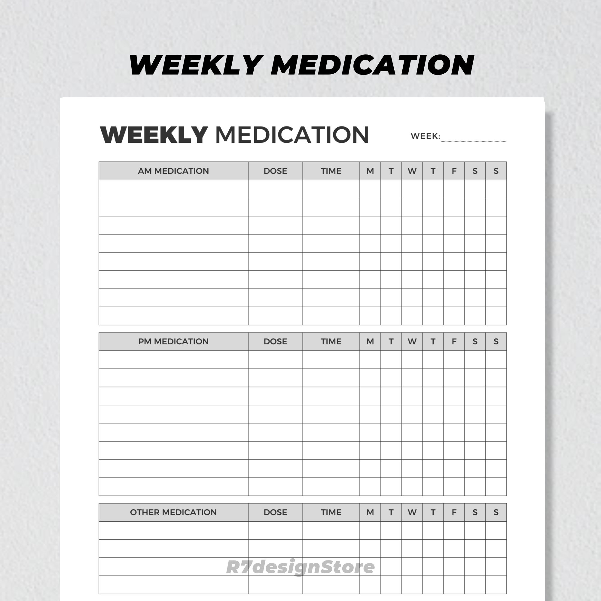 Weekly Medication Log Printable, AM PM Medicine Dosage Tracker ...