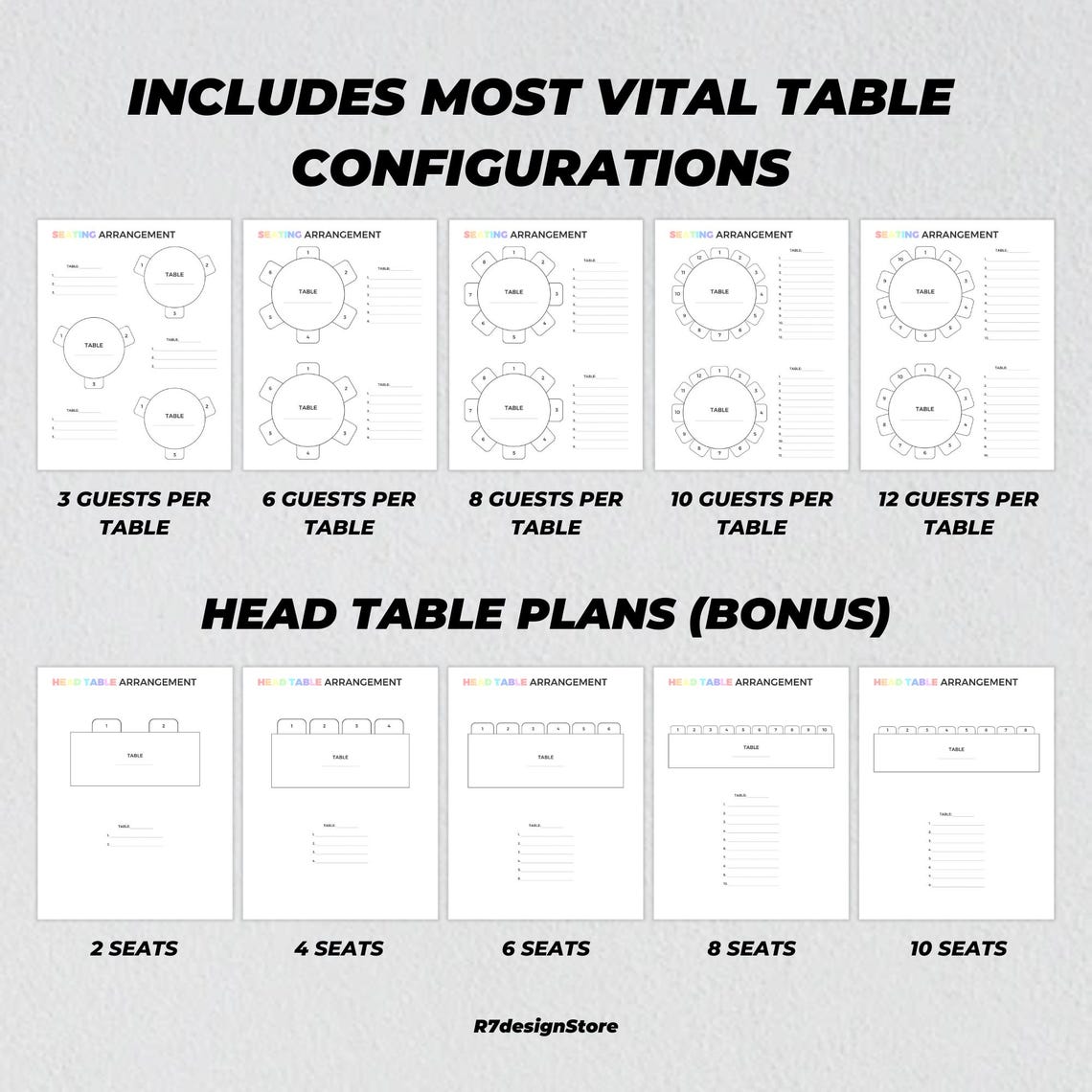 Wedding Table Seating Chart Printable, Round Table Seat Planner, Event ...