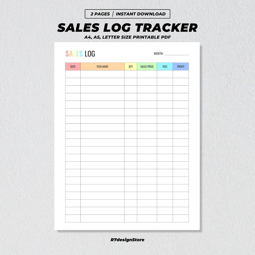 Sales Log Printable, Daily Sales Profits Tracker, Everyday Order Record ...