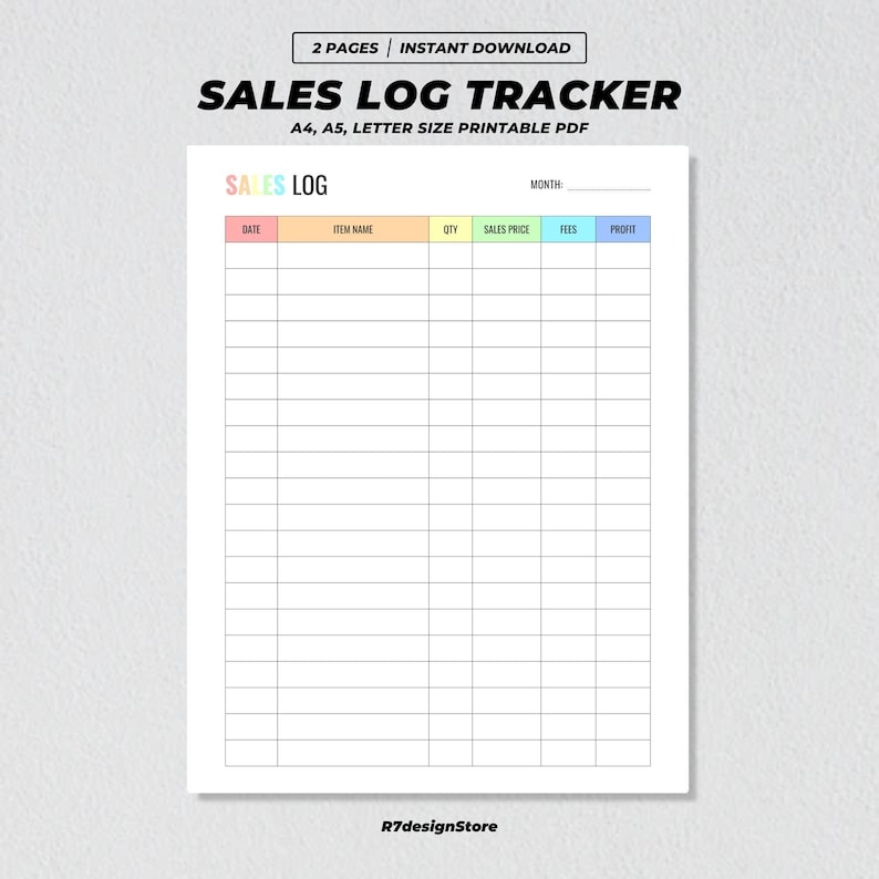 Sales Log Printable, Daily Sales Profits Tracker, Everyday Order Record ...