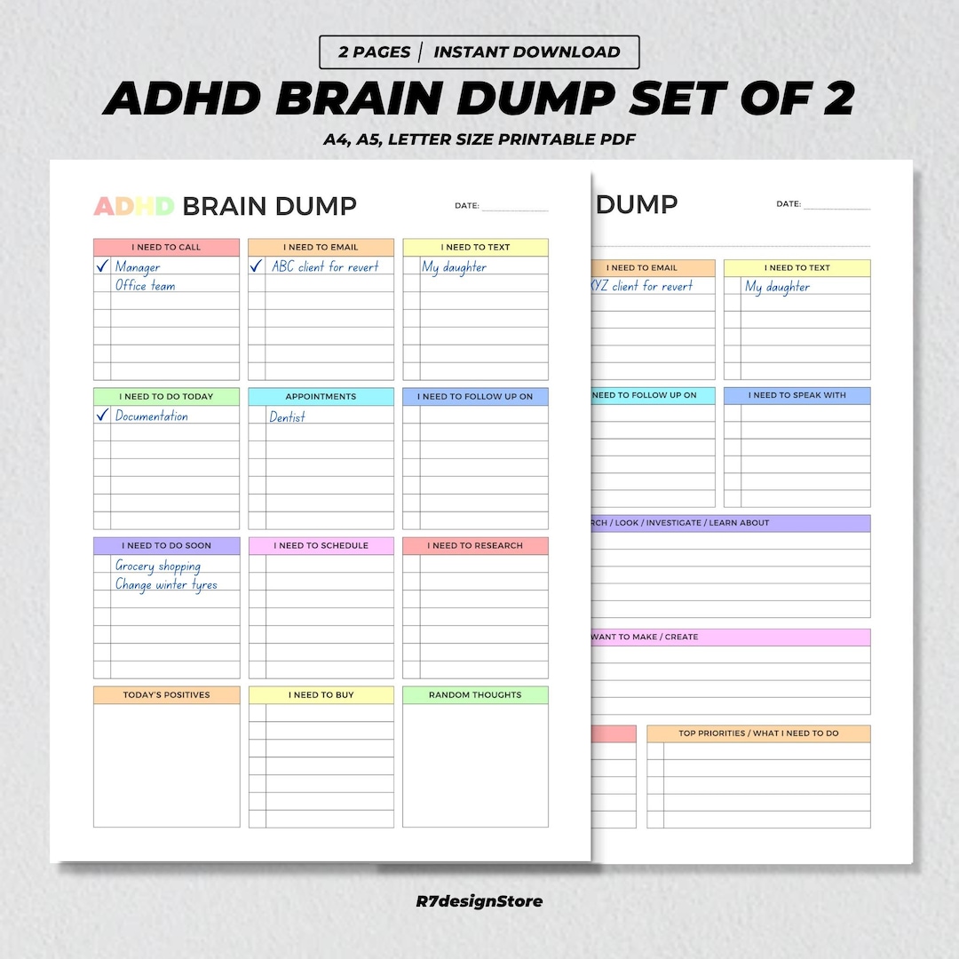 ADHD Brain Dump Printable, ADHD Planner, Daily to Do List, Productivity ...