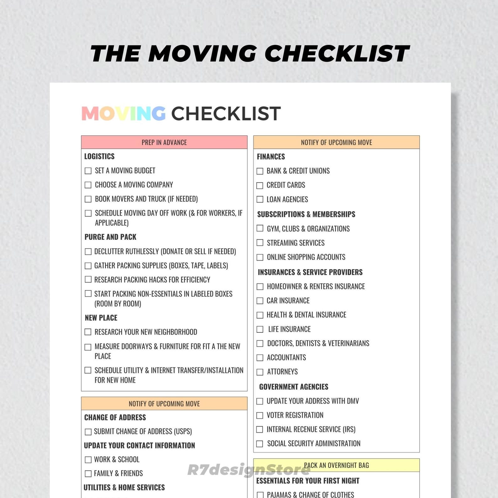 Home Moving Checklist Printable, Real Estate Moving Planner, House ...
