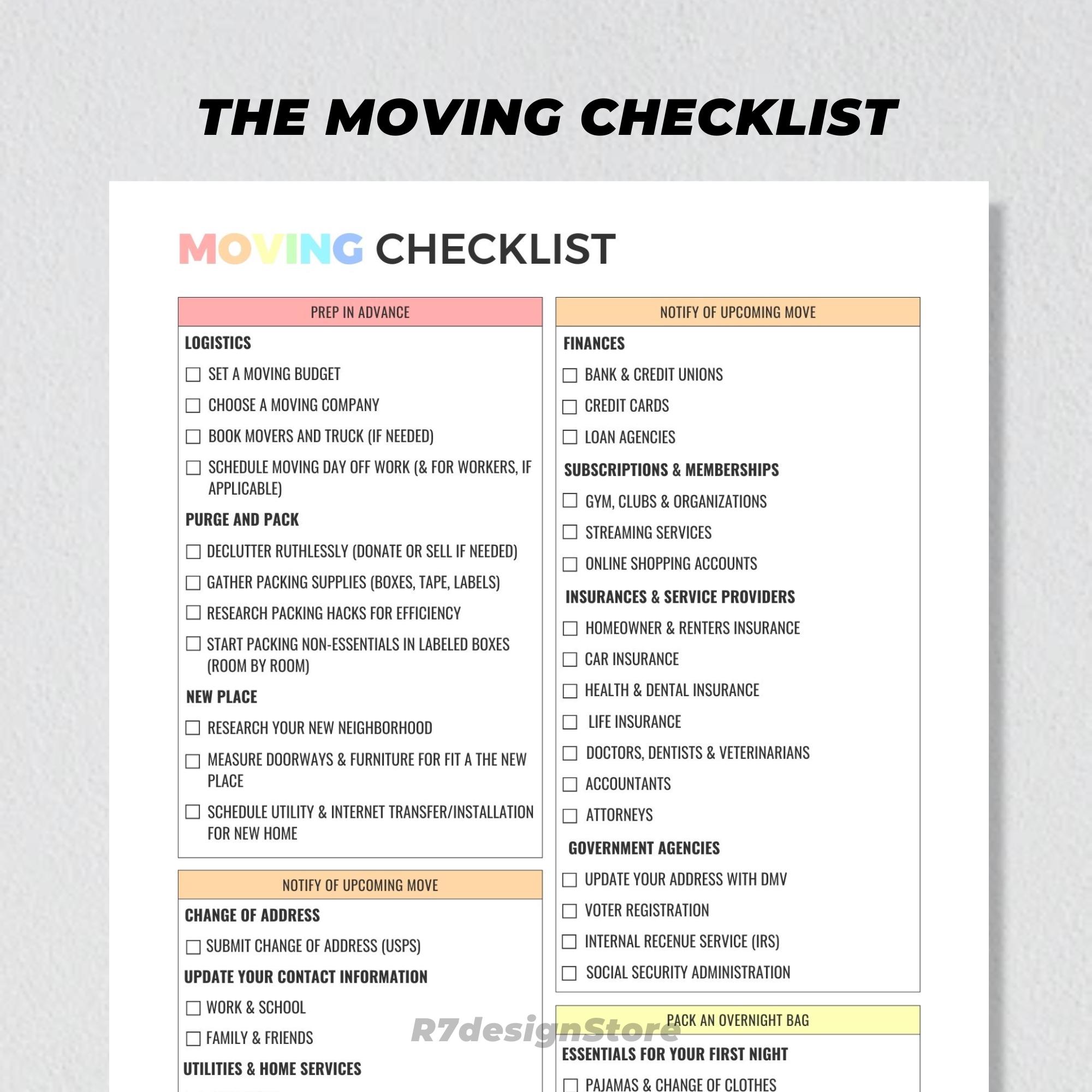 Home Moving Checklist Printable, Real Estate Moving Planner, House ...