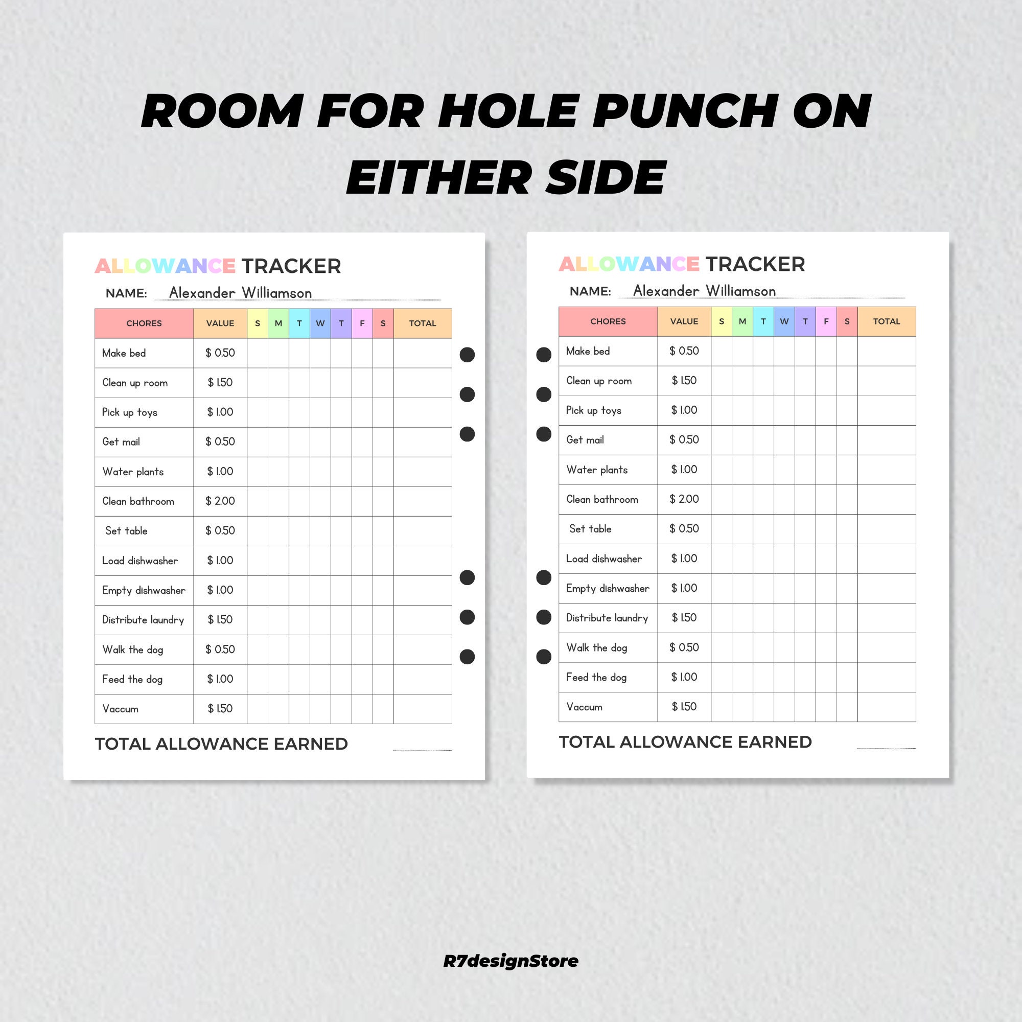 Allowance Tracker for Kids Printable, Weekly Allowance Chore Chart ...