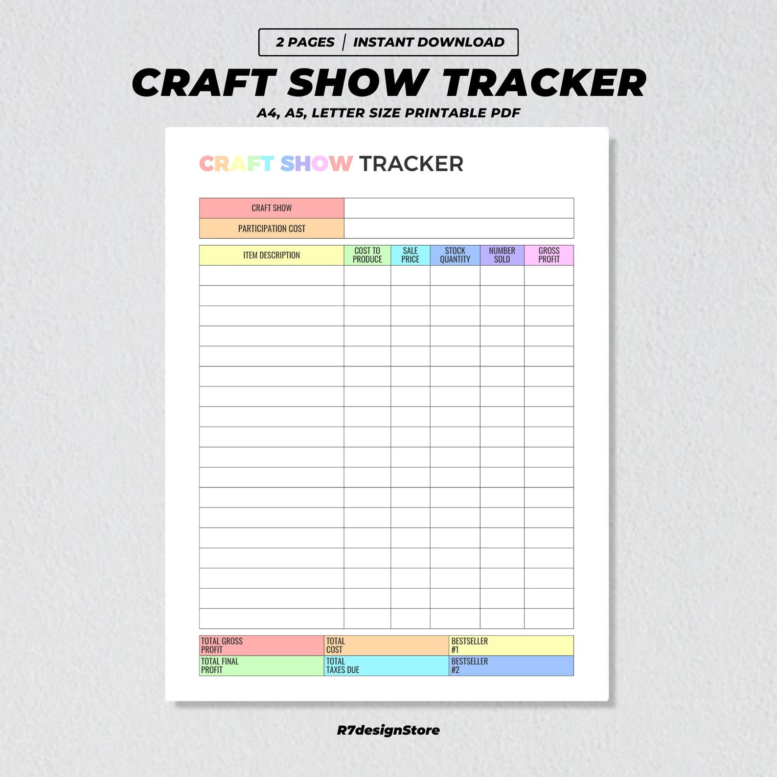 Craft Show Tracker Printable, Craft Fair Planner, Sales Profit Tracker ...