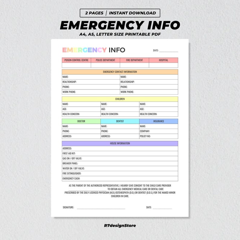 Emergency Information Printable, Editable Important Information Tracker ...