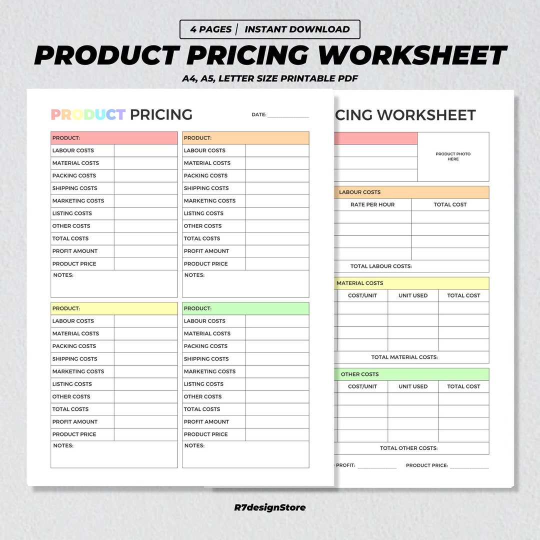 Product Pricing Printable, Product Price Calculator, Item Price ...