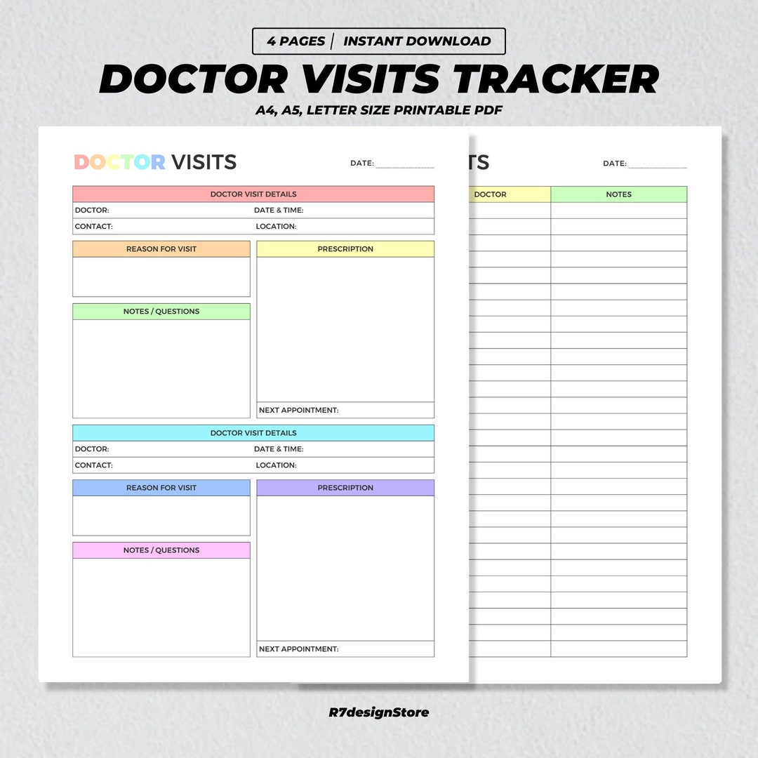 Doctor Visits Printable, Medical Notes Tracker, Doctor Appointment Log ...