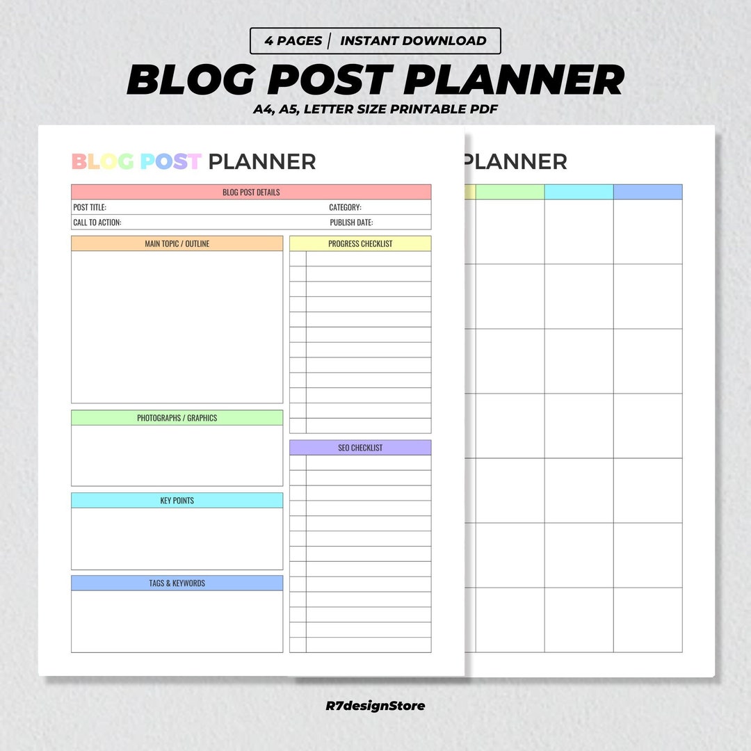 Blog Post Planner Printable, Blogger Checklist Tracker, Social Media ...