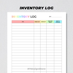 Inventory Log Printable, Small Business Stock Organizer, Inventory ...