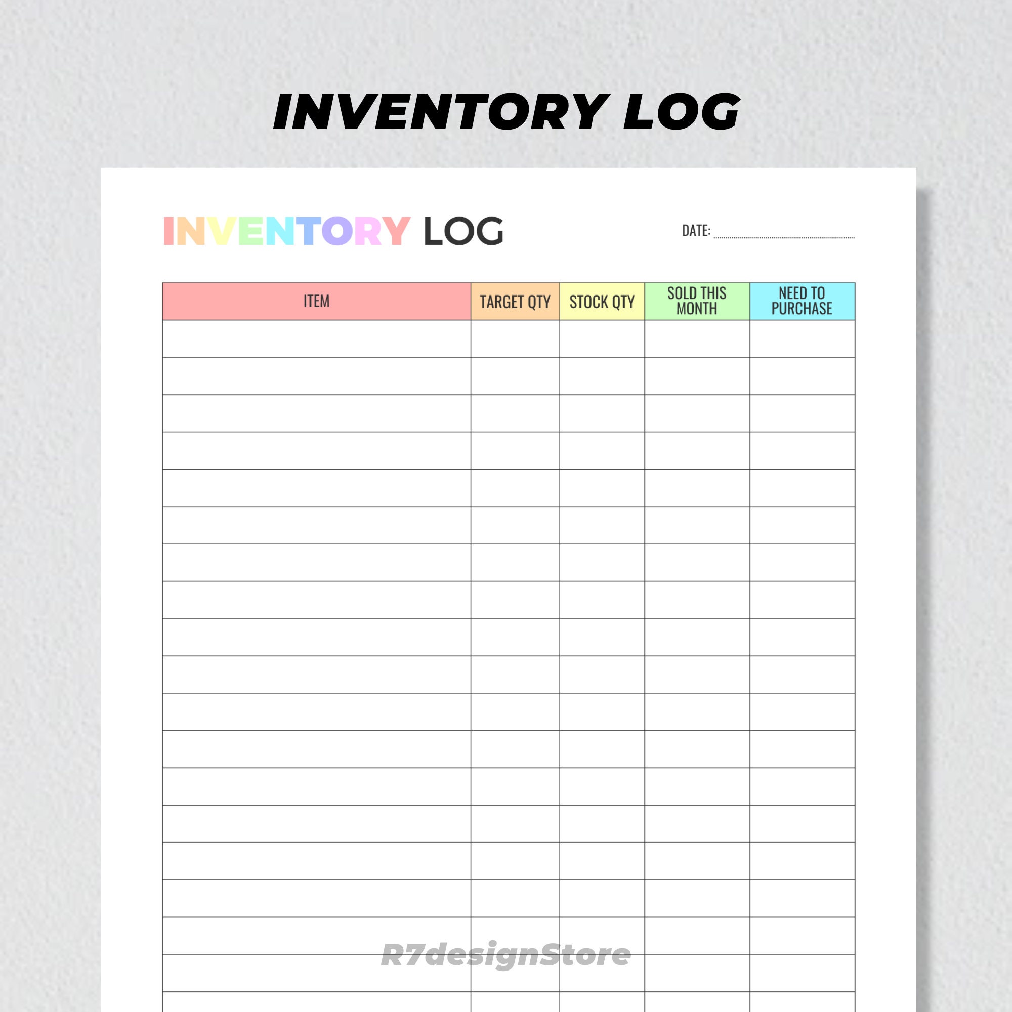 Inventory Log Printable, Small Business Stock Organizer, Inventory ...
