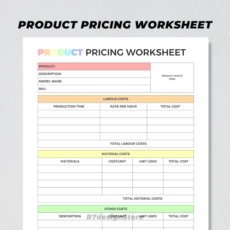 Product Pricing Printable, Product Price Calculator, Item Price ...