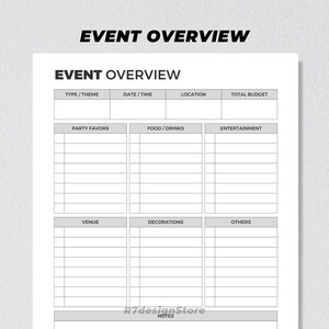Event Overview Printable, Party Event Checklist Planner, Event ...