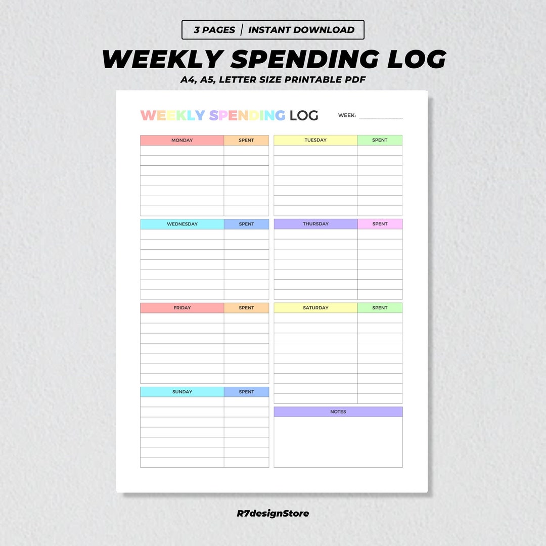 Weekly Spending Tracker Printable, Expense Record Planner, Purchase ...