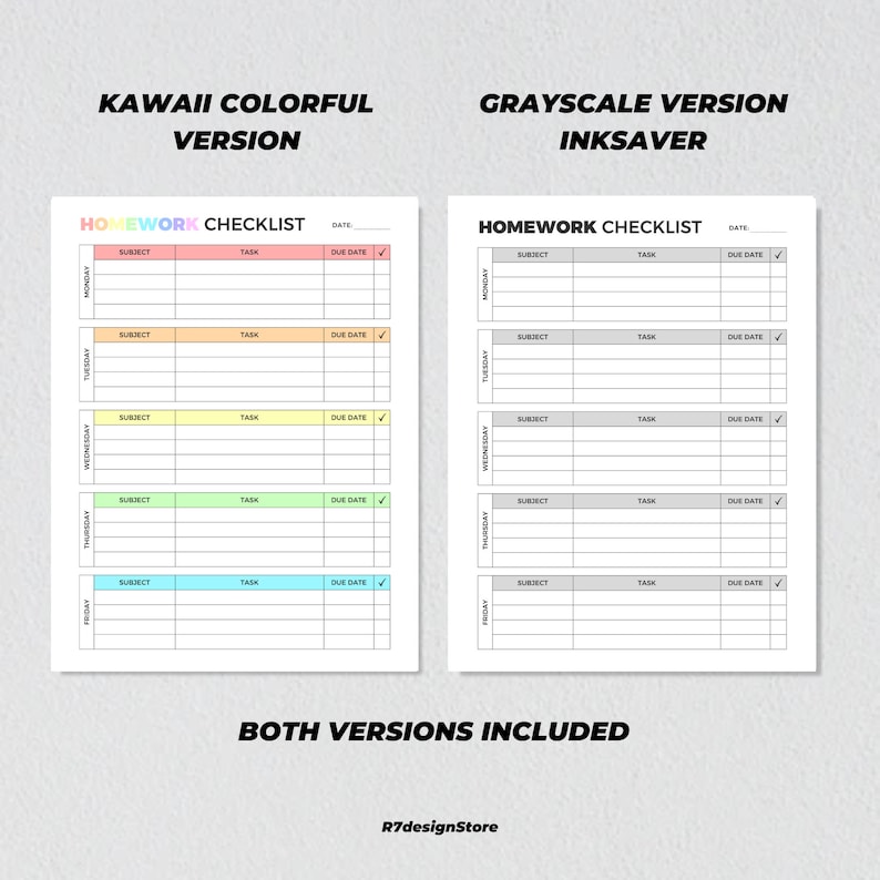 Homework Checklist Printable, Weekly Homework Tracker, Student ...
