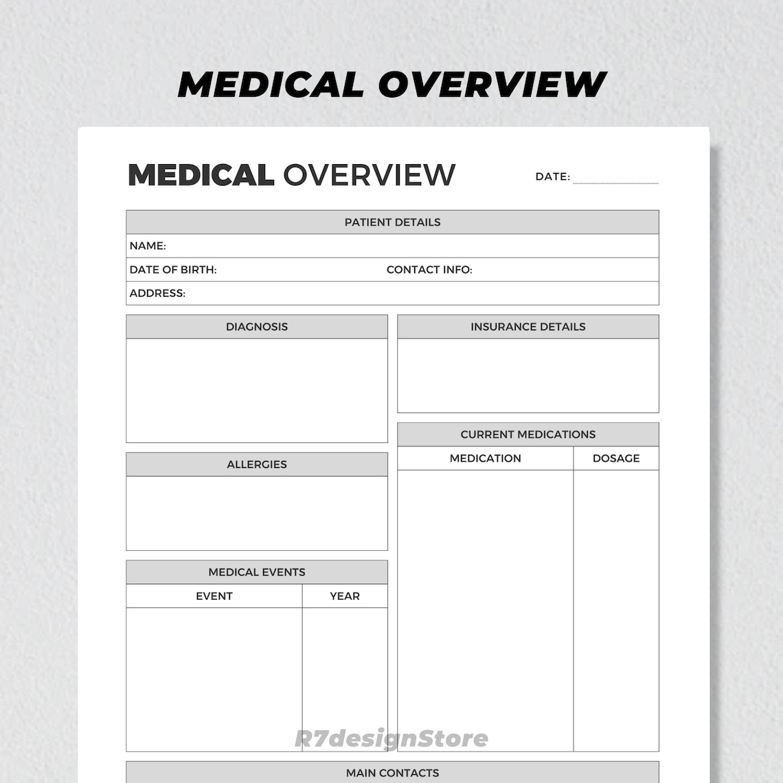 Medical Overview Printable, Patient Medical Summary, Health Treatment ...