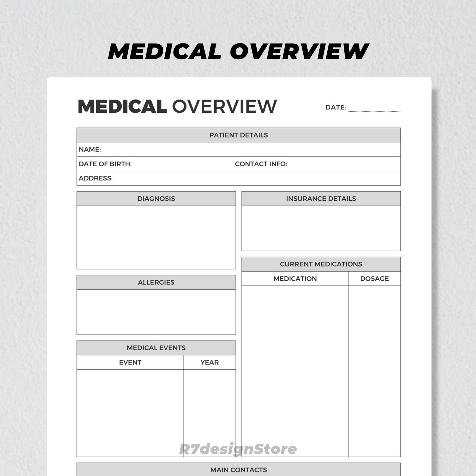 Medical Overview Printable, Patient Medical Summary, Health Treatment ...