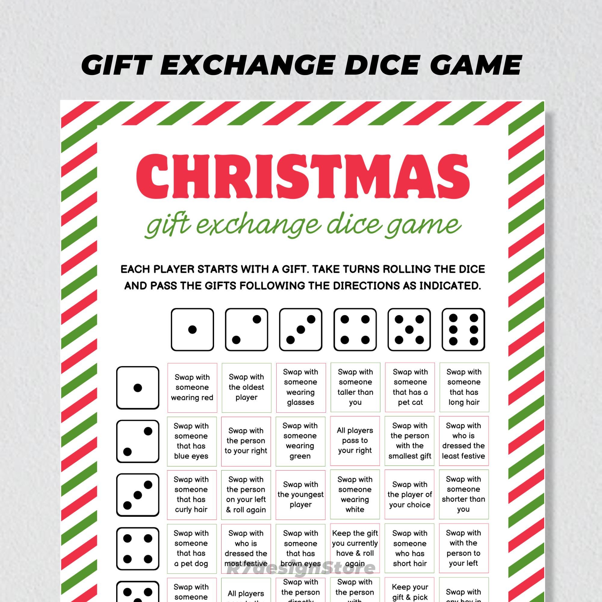 Christmas Gift Exchange Dice Game Printable, Secret Santa Games, Roll ...