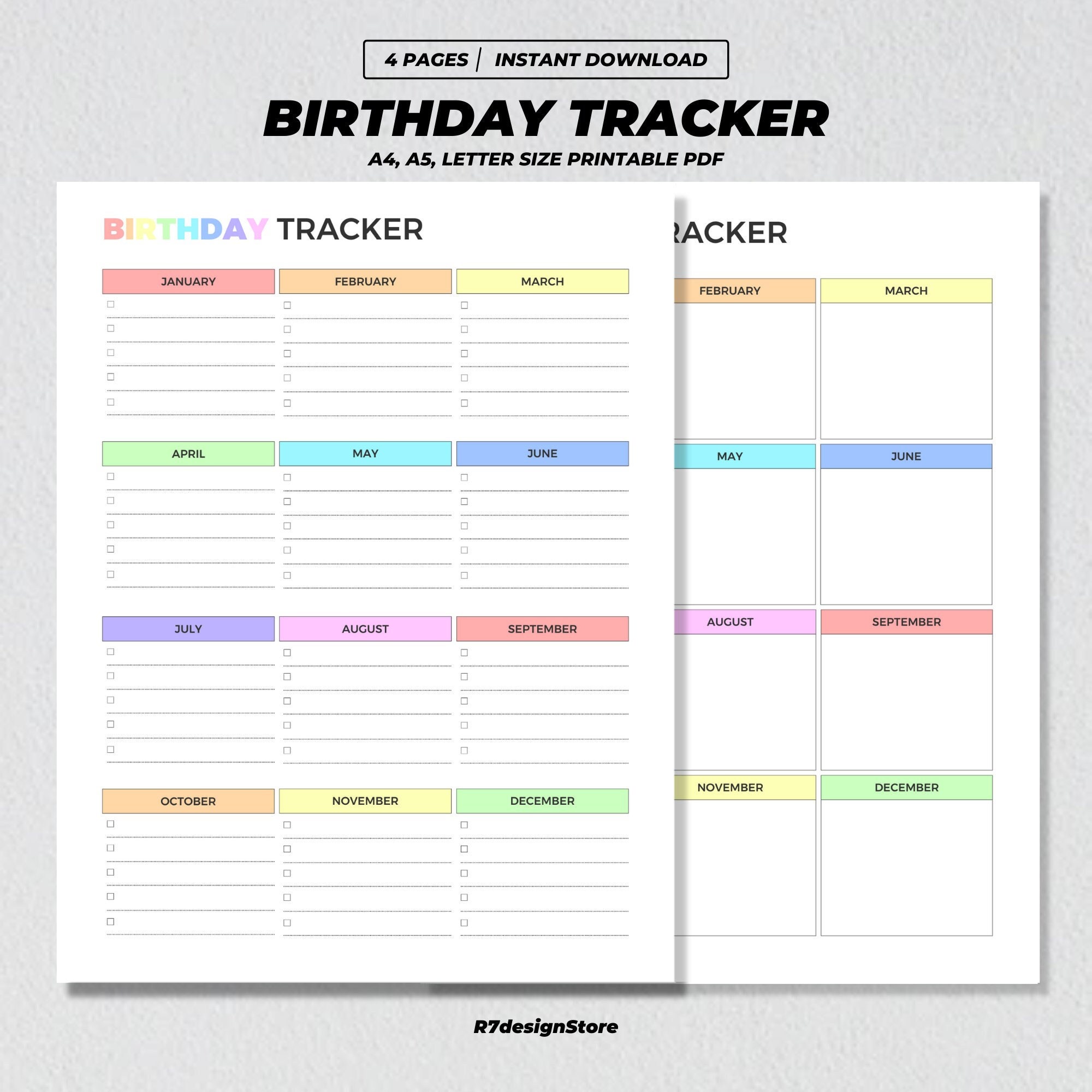 Birthday Tracker Printable, Important Dates Planner, Birthday Reminder ...