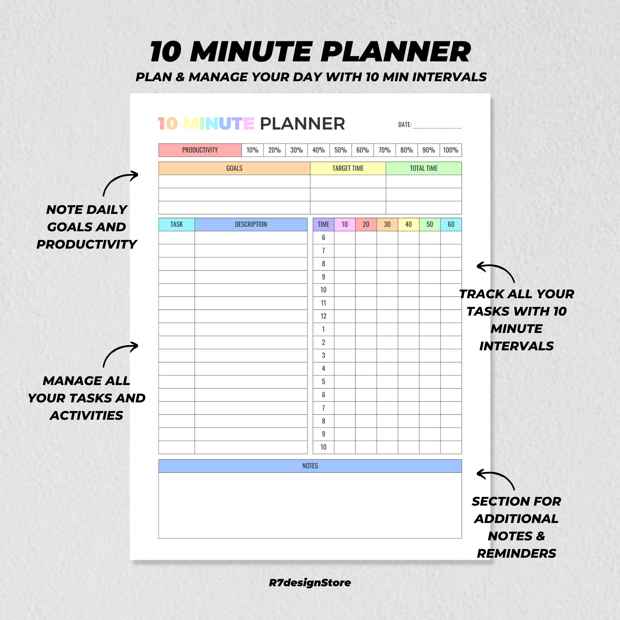 10 Minute Planner Printable, Time Management, Productivity Tracker ...