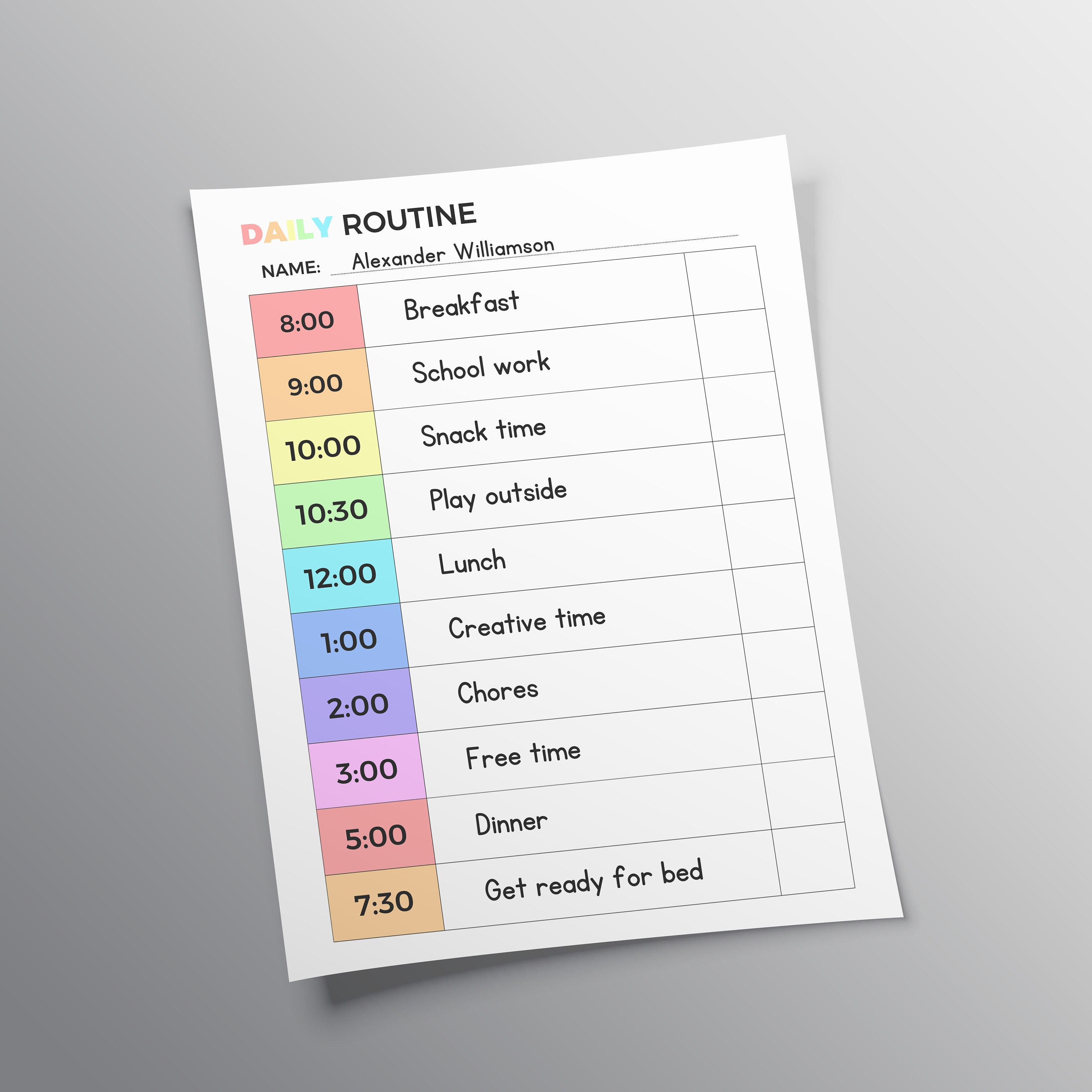 Kids Daily Routine Printable Chart, Daily Children Responsibility ...