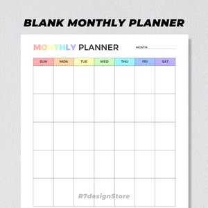 Blank Monthly Planner Printable, Daily Calendar Organizer, Undated ...