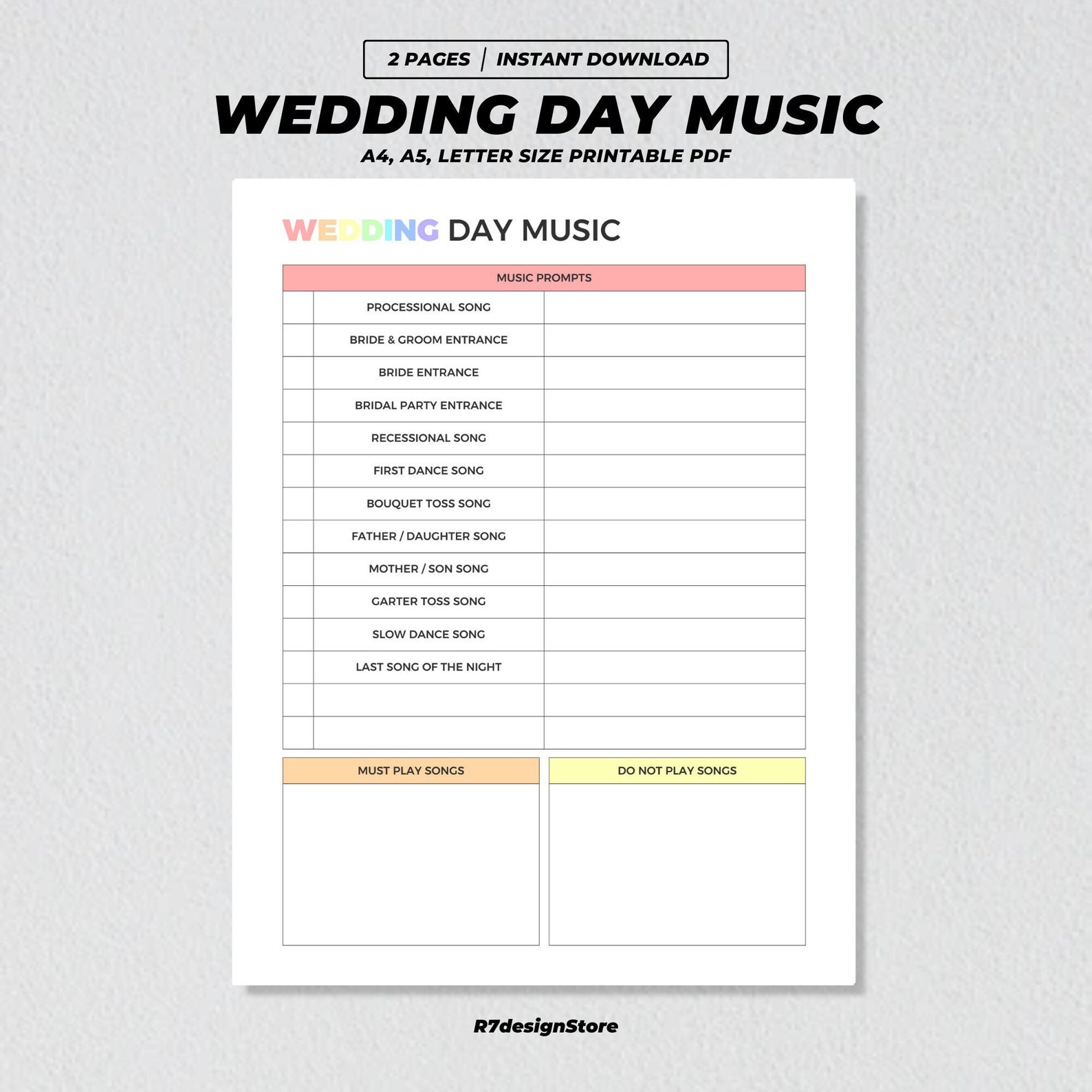 Wedding Day Song List Printable, Wedding Playlist, Ceremony Reception ...