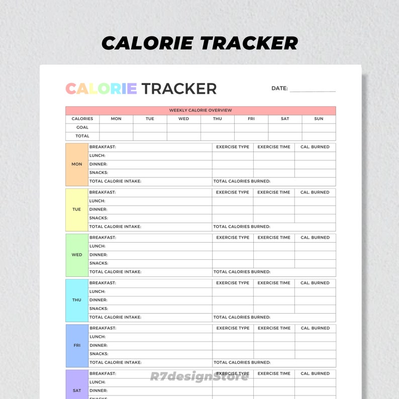 Calorie Tracker Printable, Health & Fitness Planner, Diet Plan ...