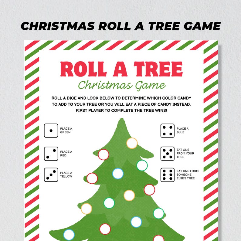 Roll a Christmas Tree Game Printable, Christmas Party Game, Roll a Dice ...